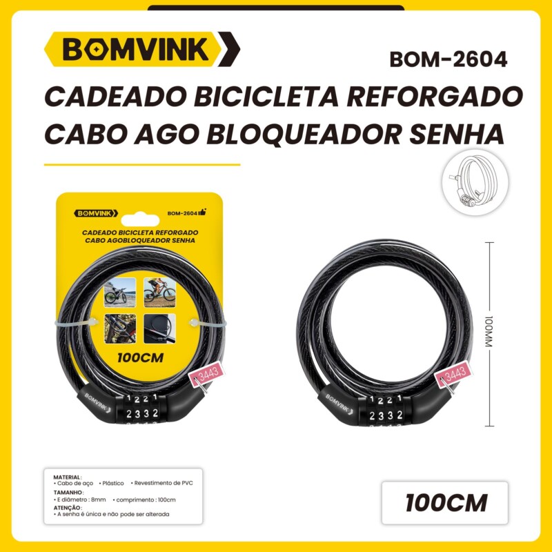 Cadeado de Bicicleta Reforçado C/ Bloqueador a Senha BOMVINK BOM-2604 ...