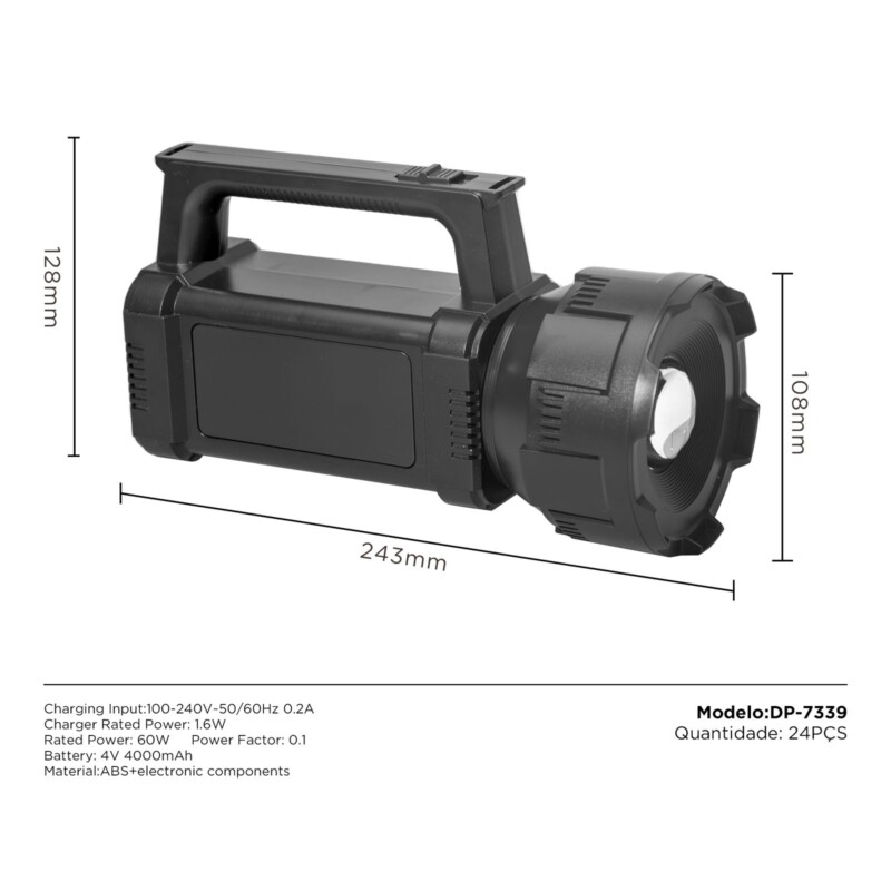Lanterna led portátil 60w bateria de 4000mAh DURATION POWER DP-7339 ...